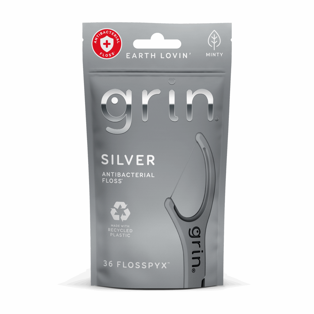 „Grin Silver“ antibakteriniai tarpdančių siūlai su laikikliu ir atlenk