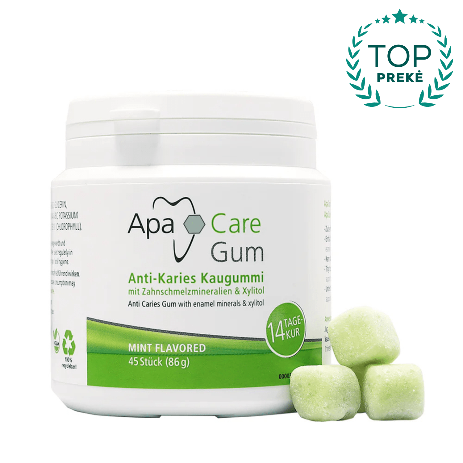 "ApaCare Gum" kramtomoji guma su ksilitoliu ir dantų emalio mineralais ...